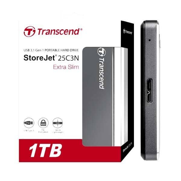 Disco Externo Transcend 25C3, 2.5", 1TB, Micro USB 3.1, Cinza - MultiTek